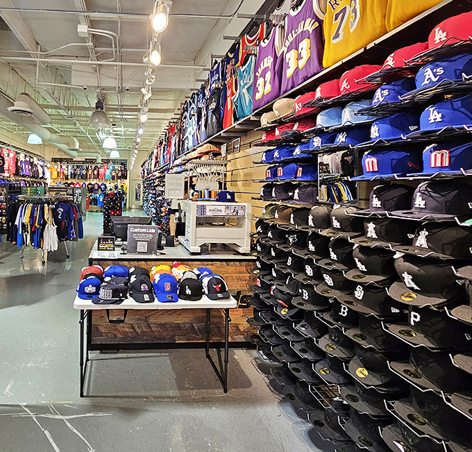 Sports fan heaven! Enough team merchandise to outfit every fair-weather fan who suddenly "always loved that team" during championship season.