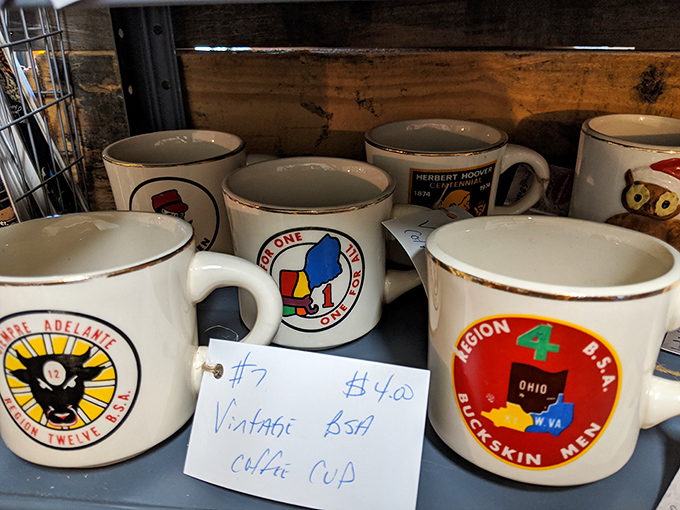 Boy Scout mugs that tell campfire tales without saying a word. At $4 each, these ceramic storytellers are the bargain of the century.