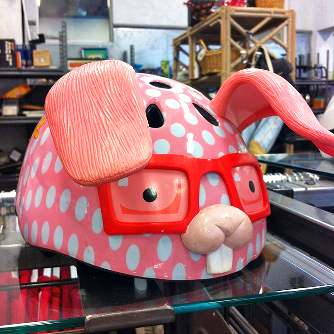 Someone's childhood whimsy becomes your kid's new obsession. This bespectacled bunny helmet proves even safety gear can have personality.