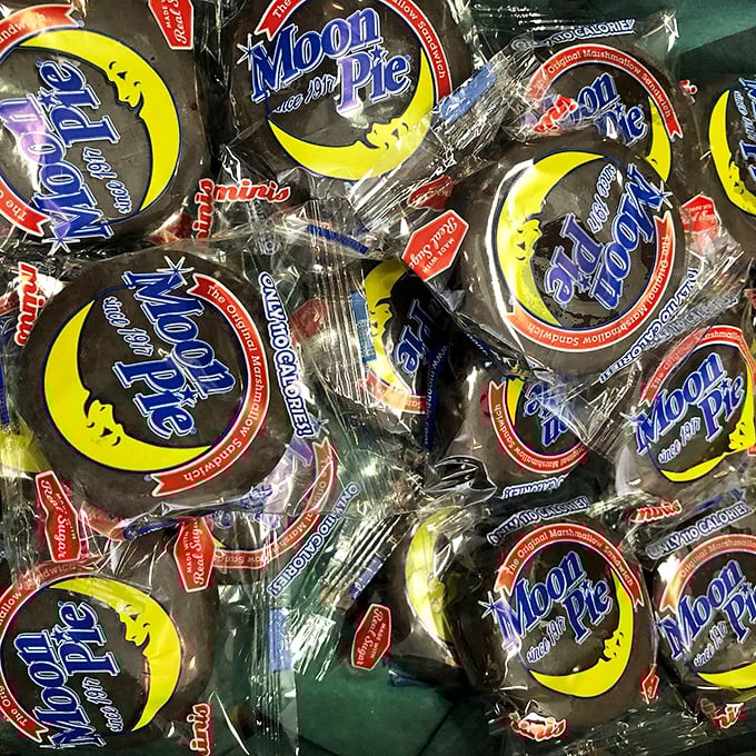 Narrow wooden aisles lined with treasures from floor to ceiling create a magical tunnel effect&mdash;like wandering through your grandparents' perfectly organized attic.
These chocolate Moon Pies aren't just snacks; they're time machines wrapped in cellophane, ready to transport you back to simpler days with one marshmallowy bite.