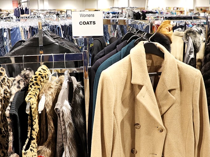 The women's coat section &ndash; where vintage fur meets modern function, and every piece tells a story of winters past and adventures to come.