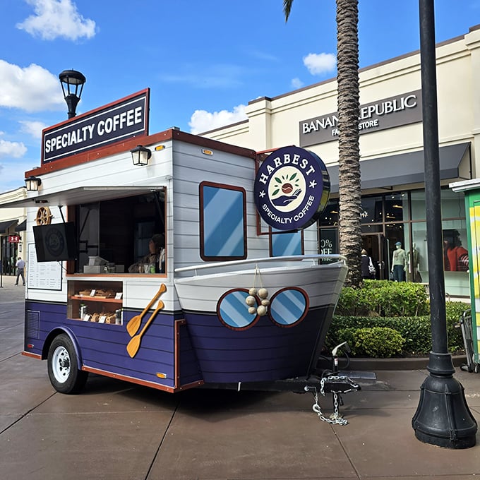 This nautical-themed coffee kiosk brings new meaning to "catching a wave" of caffeine before diving into the deep sea of shopping.