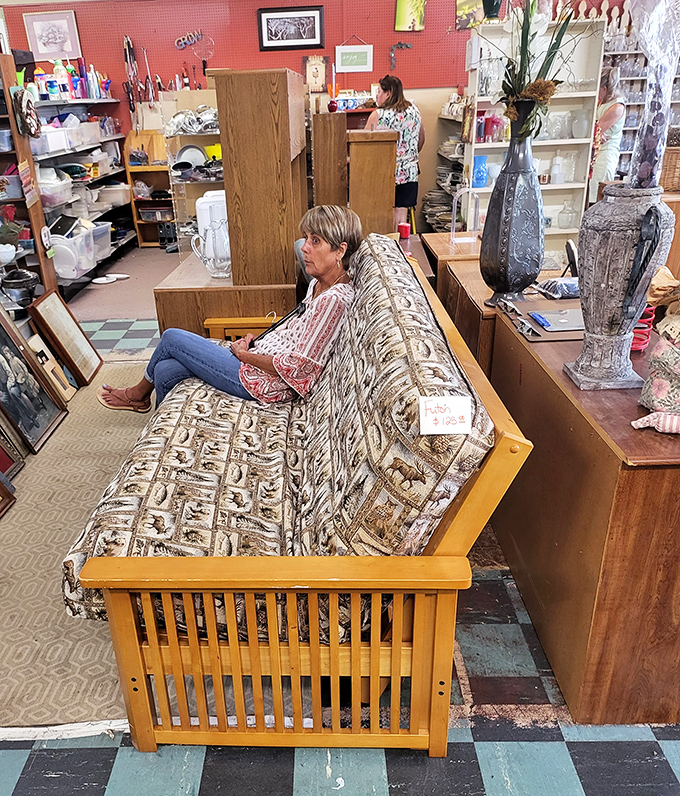 Testing before investing &ndash; the unofficial motto of savvy thrift shoppers. That woodland-themed futon might just be your next conversation piece.
