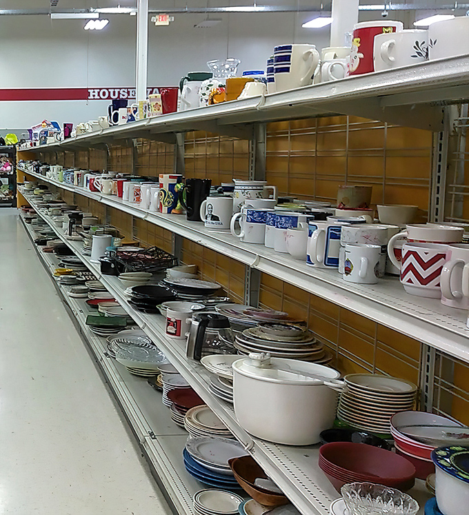 The mug collection rivals the United Nations—every shape, pattern and forgotten corporate logo represented in this ceramic democracy.