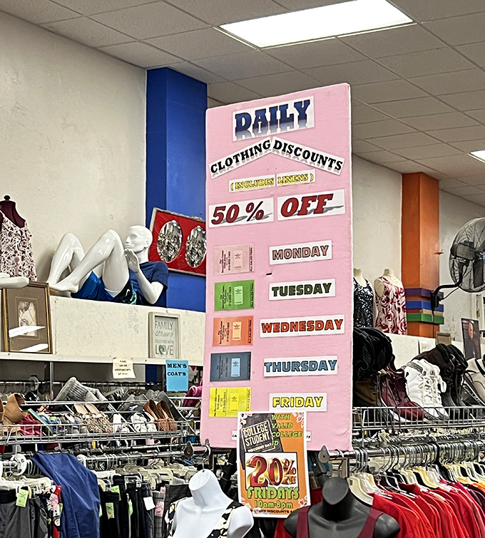 The color-coded discount board is the thrift store equivalent of a stock market ticker&mdash;strategic shoppers plan their visits around these daily deals.
