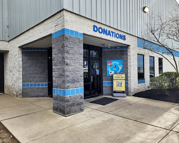 One person's decluttering is another's discovery &ndash; the donations entrance where yesterday's belongings begin their journey to new homes.