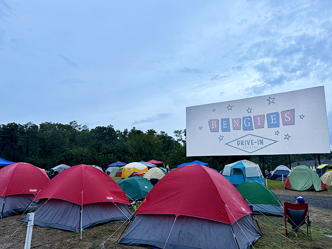 Movie marathon campers stake their claim to cinematic territory. When one film isn't enough, tents transform the experience into an overnight festival.