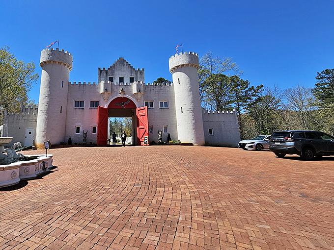 Those massive red doors aren't just for show&mdash;they're practically begging you to announce yourself with a hearty "Hark, who goes there?"