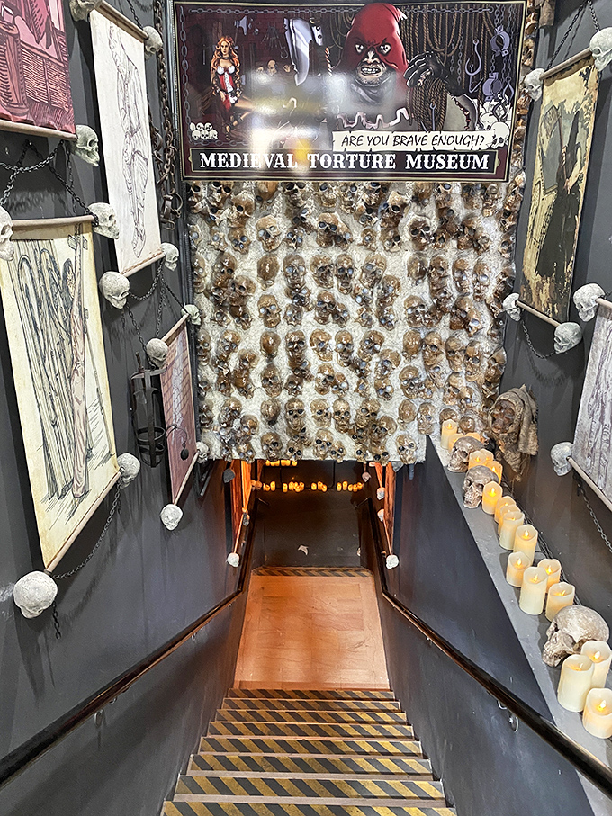 "Are you brave enough?" asks the entrance adorned with skulls. It's like getting a dare from history itself, illuminated by flickering candlelight.