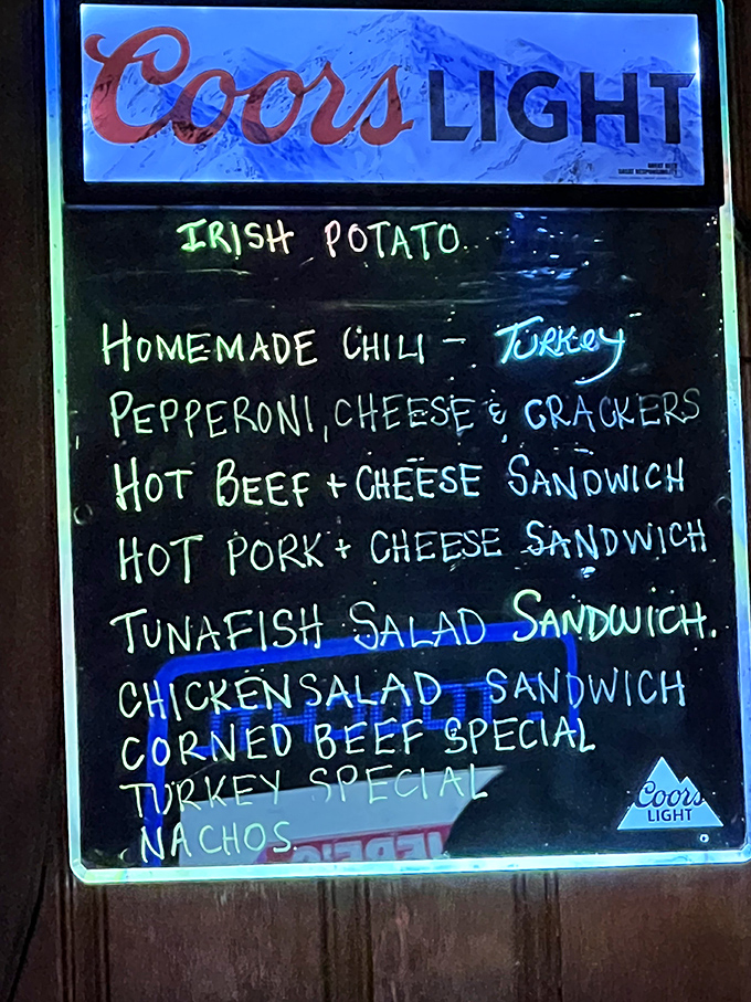 No fancy fonts or pretentious descriptions here—just honest food that pairs perfectly with cold beer and good conversation.