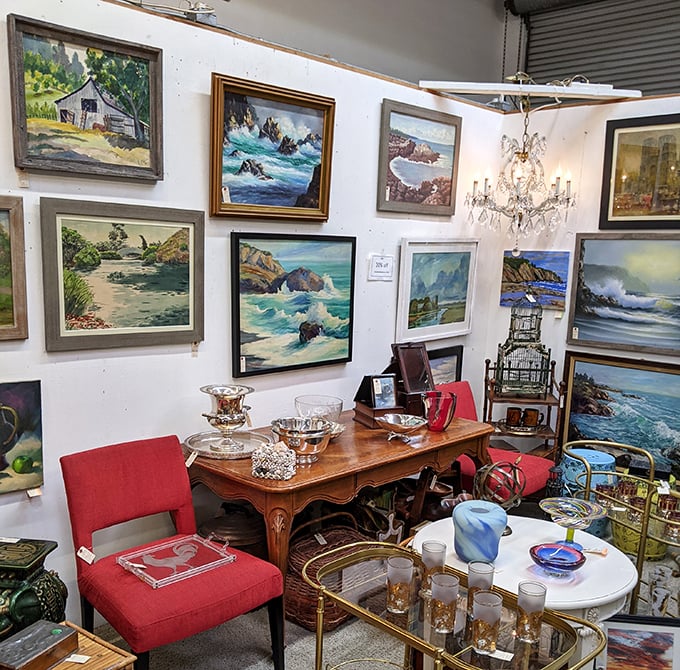 California's coastal beauty lives forever on these walls, where painted waves never stop crashing and sunsets are permanently golden.