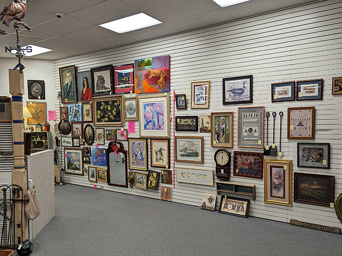 Wall-to-wall memories! This gallery of framed treasures offers everything from dignified portraits to whimsical landscapes &ndash; someone's past waiting to become your future decor.