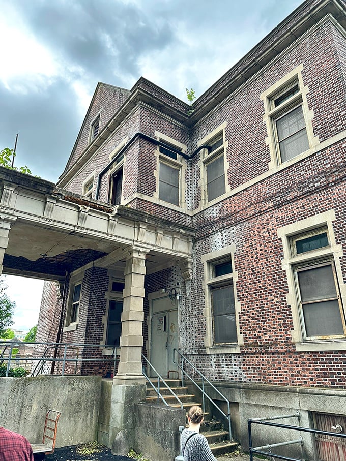 Architectural details that once signified progress now frame a sobering reminder of how institutional care has evolved over the decades.