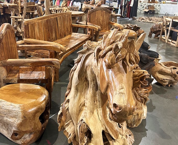 Wooden masterpieces with personality – these aren't just horse heads, they're conversation pieces that somehow make perfect sense in your living room.
