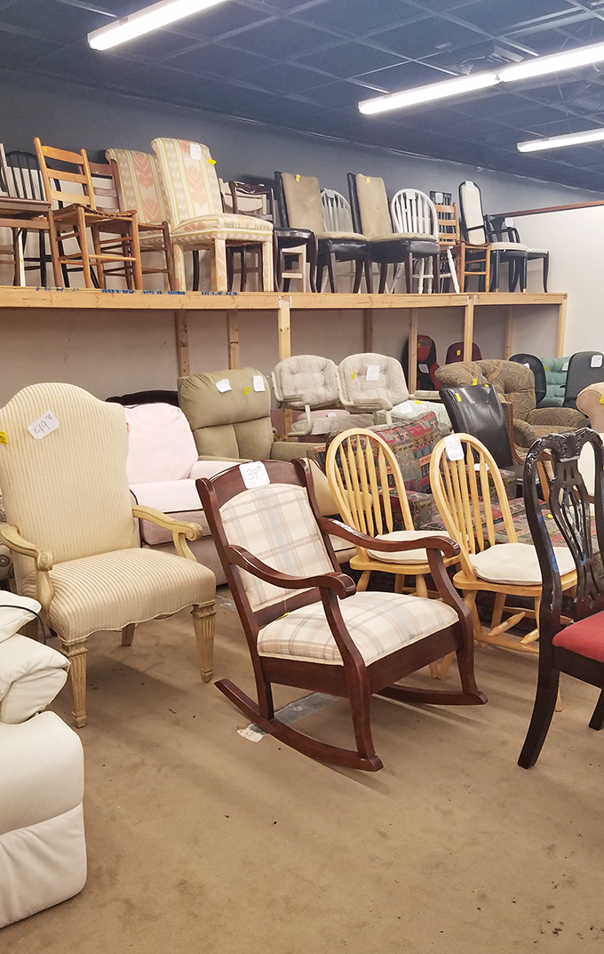 Chair heaven awaits! From elegant rockers to comfy recliners, this furniture section could swallow several standard thrift stores whole.