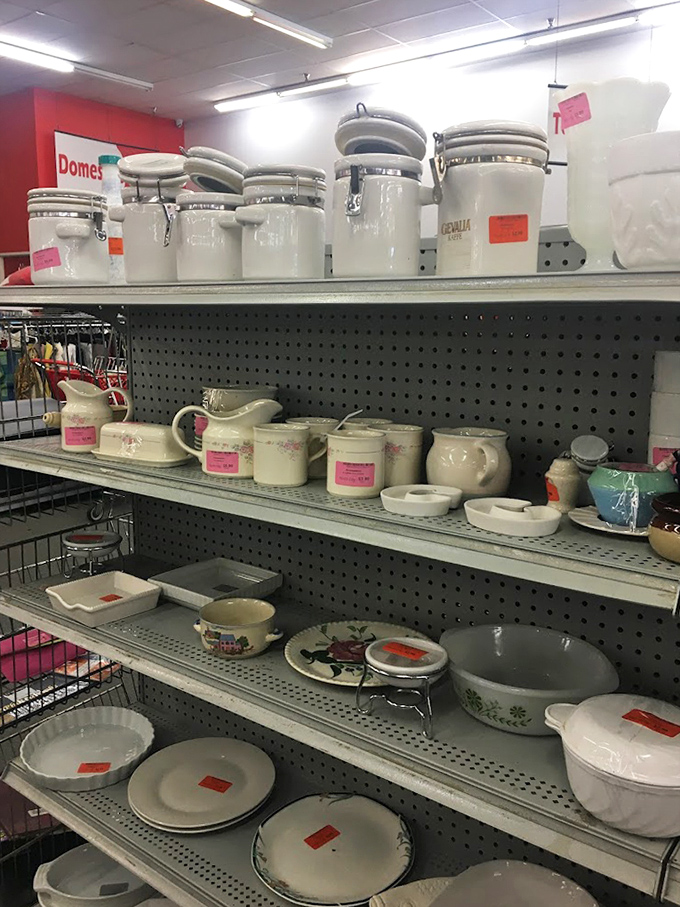 Kitchen nostalgia on display. These ceramic canisters have witnessed more family recipes than a 1950s Betty Crocker cookbook.