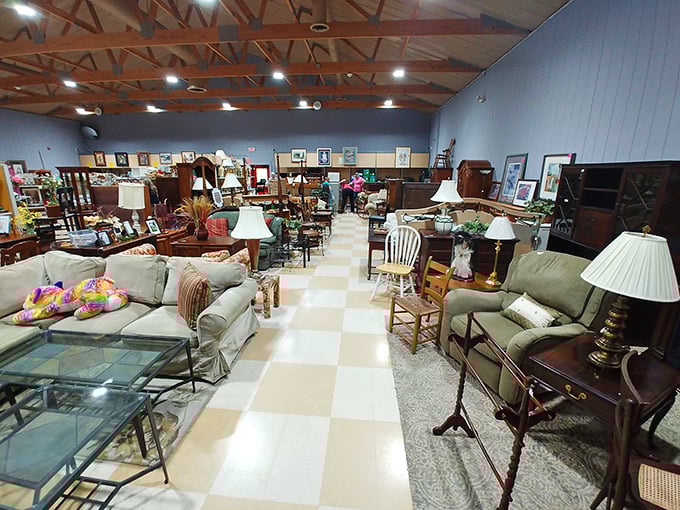 Living room vignettes that tell stories of decades past. That green velvet chair has definitely seen some fascinating conversations in its day.