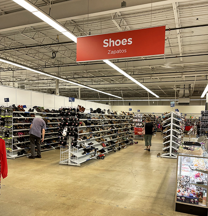 The shoe section stretches toward infinity, a footwear fantasyland where your next favorite pair is hiding in plain sight.
