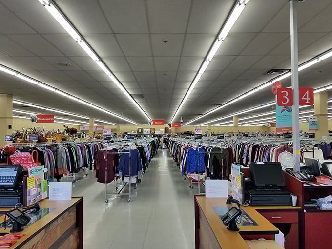 Endless racks stretch toward the horizon like a retail mirage, each aisle a new adventure waiting to unfold.