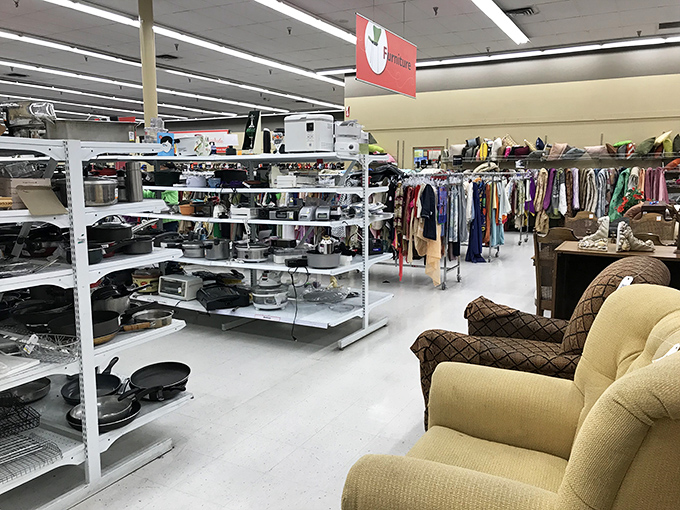 Where one person's "no longer needed" becomes another's "just what I was looking for!" Furniture, kitchenware, and clothing coexist in organized retail harmony.