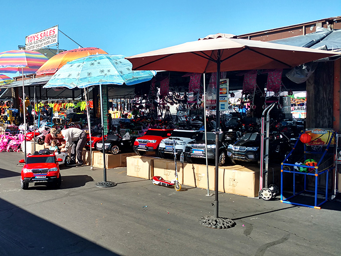 Miniature car dreams come true at the toy section, where future drivers test their skills while parents contemplate garage space requirements.