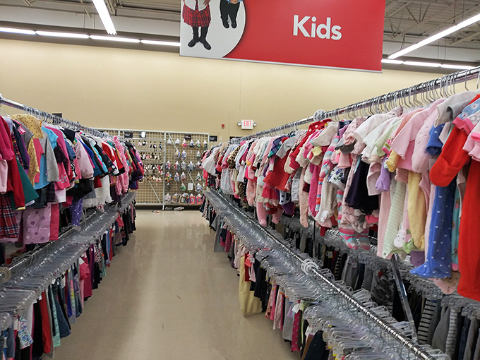 The kids' section: where tiny tutus and miniature formal wear suggest children lead much fancier lives than we realize.