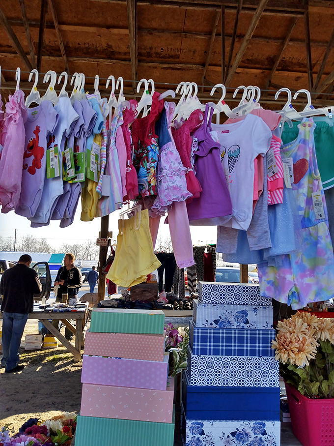 Tiny fashions at tiny prices! Each colorful children's garment tells a story of practical parenting and the universal "they'll outgrow it in a month" dilemma.