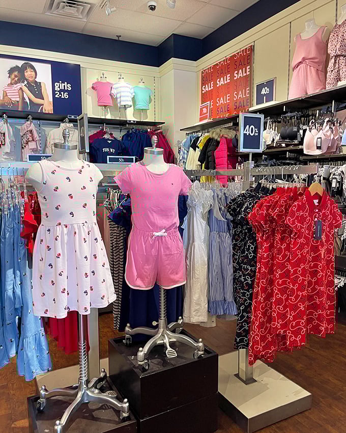 Children's fashion that won't be outgrown before you've finished cutting off the tags. The 40% off signs are a parent's best friend.