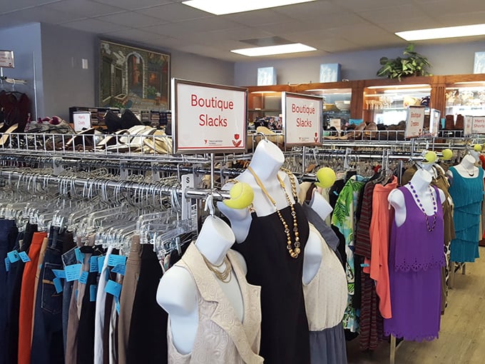 The "Boutique Slacks" section: where designer labels and everyday brands mingle democratically like guests at the world's most affordable cocktail party.