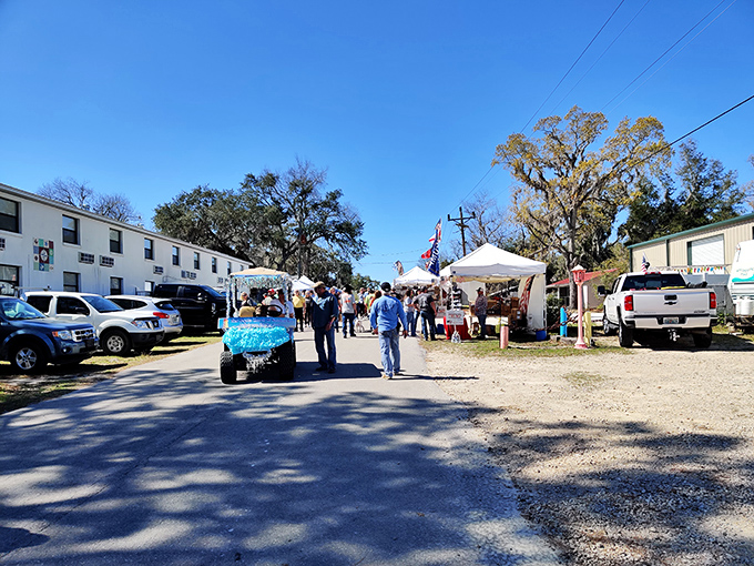 Community gatherings under blue skies where golf carts are the preferred limousines and everyone knows your fishing record.