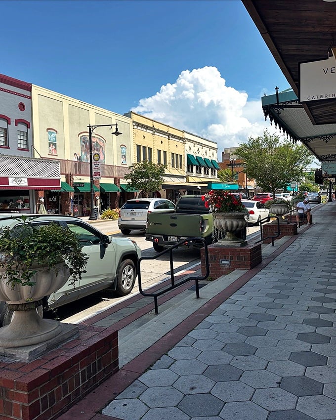 Main Street's colorful storefronts and hexagonal pavers invite leisurely strolls &ndash; no "rush hour" exists in this charming small-town tableau.