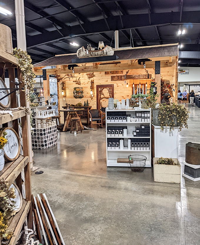 Rustic meets refined in this cabin-inspired vendor space. The warm wood paneling practically whispers, "Come in, stay awhile, buy something handcrafted."