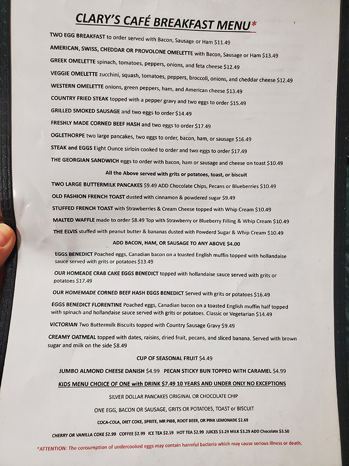 A menu that reads like a love letter to Southern breakfast traditions, where every item promises a taste of Savannah hospitality.