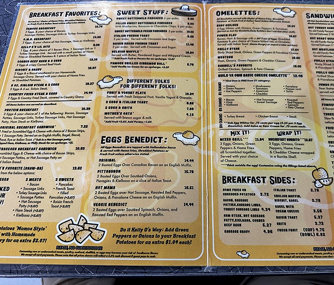 This isn't just a menu&mdash;it's a roadmap to breakfast nirvana with sections like "Different Yolks for Different Folks" that speak to your morning soul.