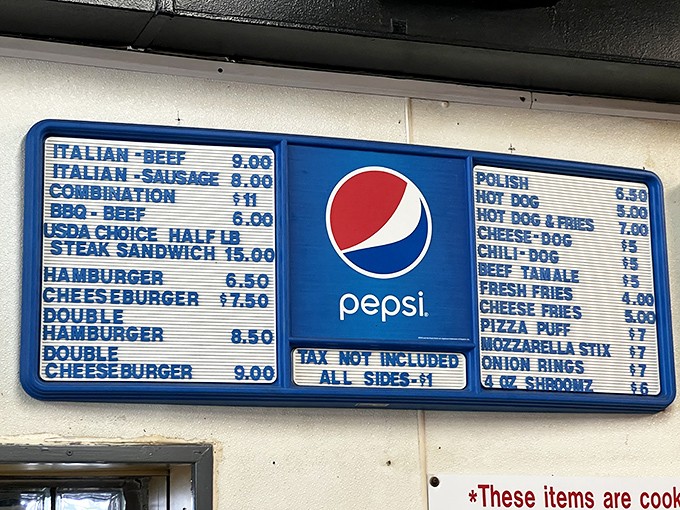 A menu board that hasn't changed much since the Reagan administration. When you know what works, why mess with perfection?