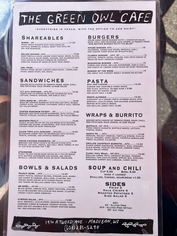 This menu isn't just plant-based&mdash;it's a manifesto declaring that "everything is vegan with the option to add dairy." Revolutionary thinking in America's Dairyland!