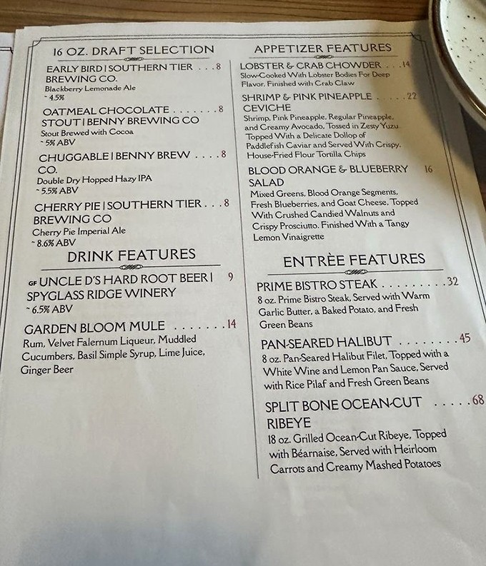 This menu isn't just a list of dishes&mdash;it's a declaration of culinary intent. The Split Bone Ocean-Cut Ribeye practically whispers your name.