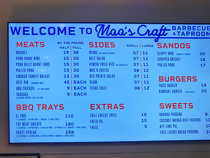 This menu board isn't just information &ndash; it's a roadmap to happiness. Choose your own smoked meat adventure.