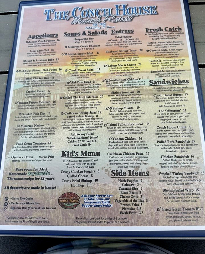 This menu isn't just a list of dishes&mdash;it's a treasure map to seafood nirvana, with Minorcan Conch Chowder marking the X.