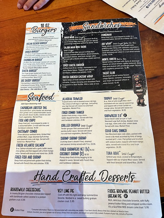 This isn't just a menu&mdash;it's a maritime treasure map where X marks the spot for Caribbean Lobster Tail and Shrimp Shrimp Shrimp.