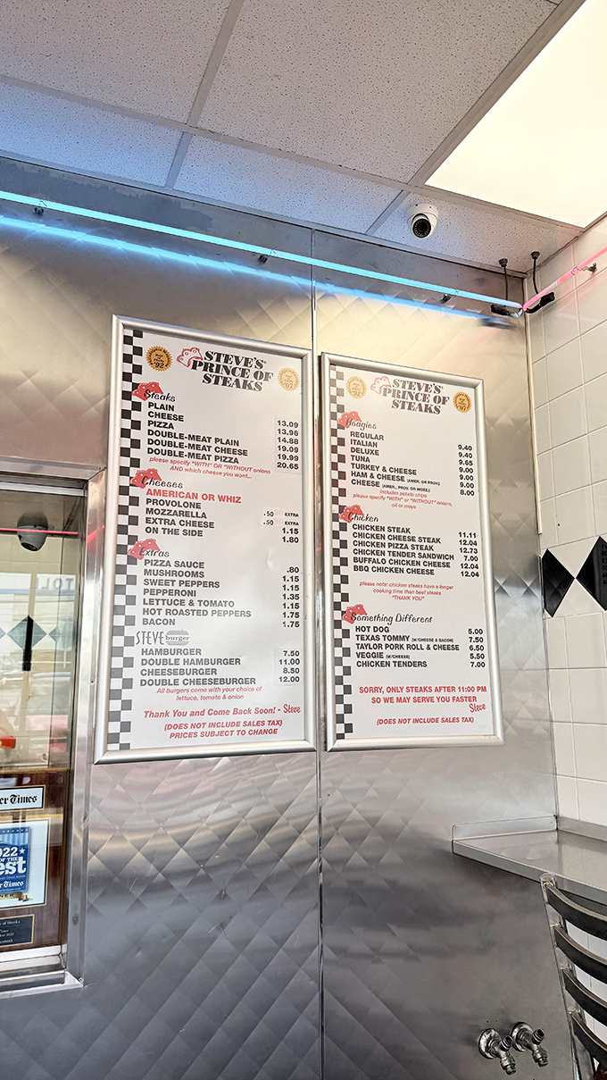 The menu board&mdash;a sacred text for cheesesteak pilgrims. Simple choices, life-changing results. No PhD required to order here.