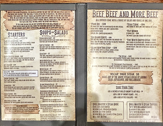 The menu reads like a love letter to carnivores &ndash; "Beef, Beef and More Beef" isn't just a section title, it's a solemn promise.
