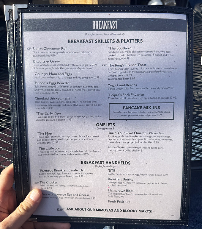 Breakfast decisions have never been so deliciously difficult. The menu reads like a love letter to Southern mornings &ndash; complete with a skillet cinnamon roll that deserves its own fan club.