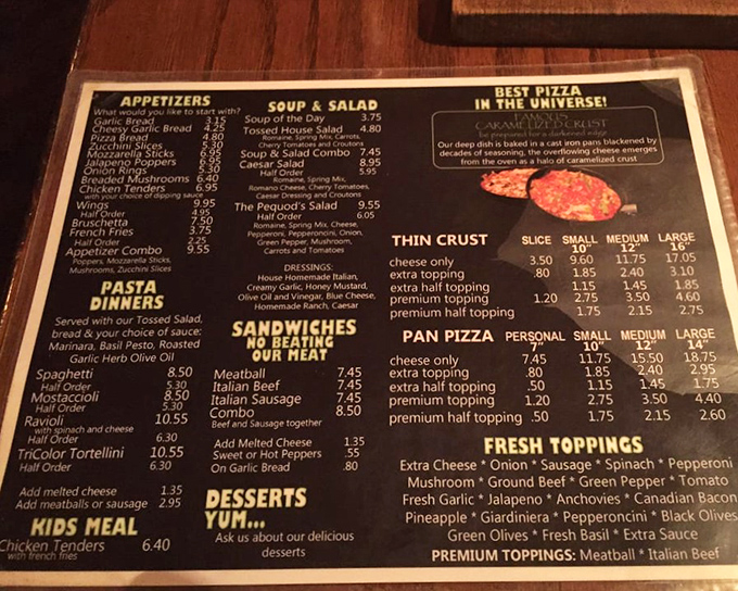 A menu that cuts to the chase &ndash; when you're this confident in your pizza, you don't need fancy descriptions or pretentious food terminology.