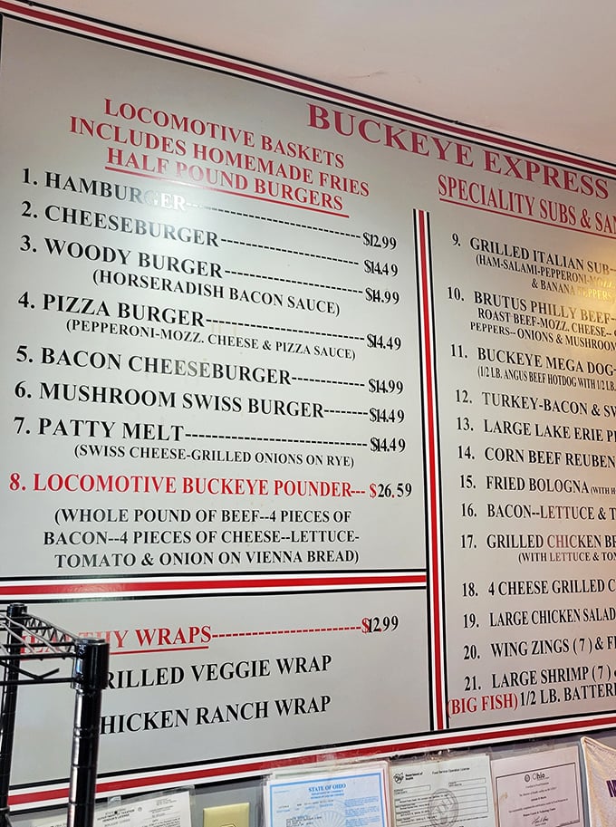 Life's too short for small portions! The menu board showcases hearty offerings that would satisfy a whole offensive line.