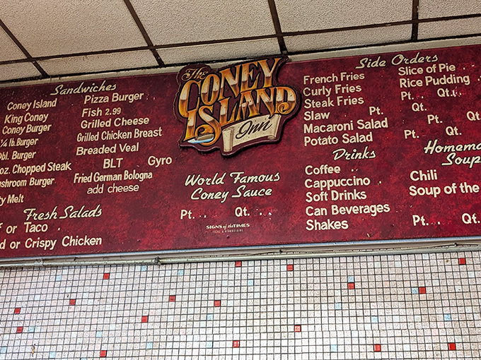 The menu board showcases decades of diner wisdom &ndash; when something says "World Famous," in a place this unpretentious, you better believe it.