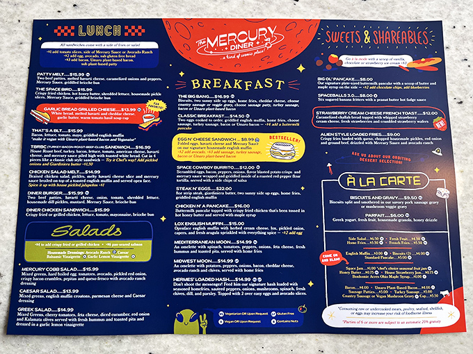 This menu isn't just a list&mdash;it's a roadmap to culinary bliss. The "Space Cowboy Burrito" alone is worth the interstellar journey.