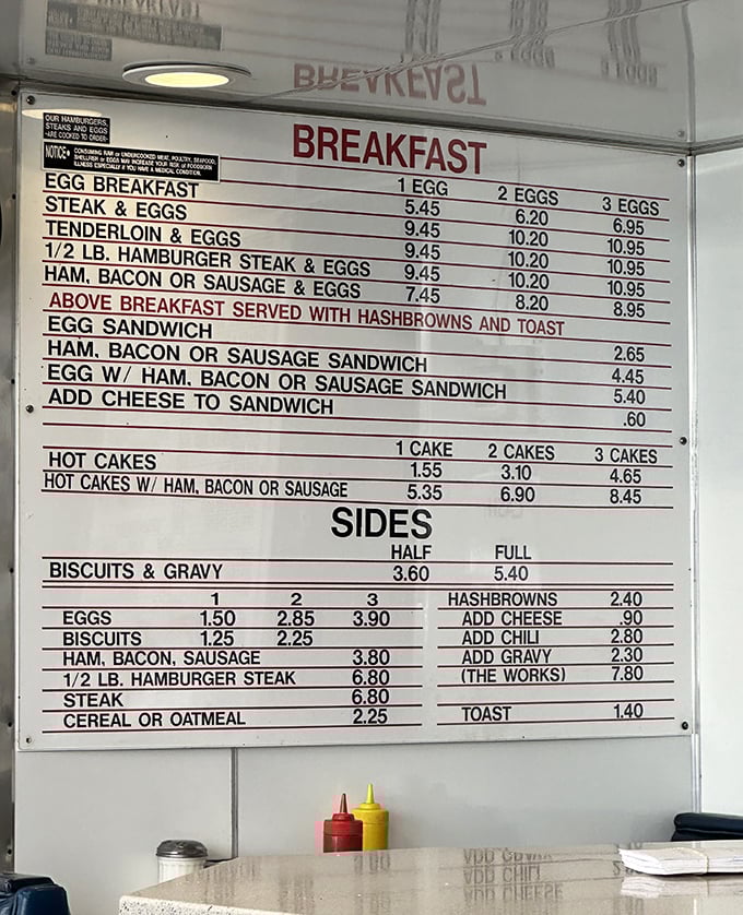 This no-nonsense menu board tells you everything you need to know&mdash;breakfast that'll fuel your day and burgers that'll make your soul sing.