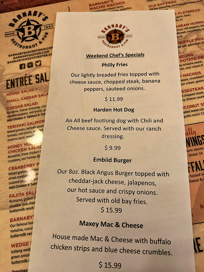 The menu at Barnaby's reads like a love letter to comfort food, with specialties that'll have you plotting your return visit before the appetizers arrive.