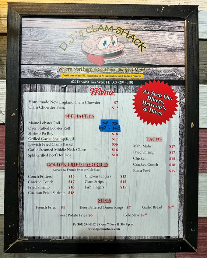 A menu that reads like seafood poetry&mdash;where Northern and Southern traditions meet in delicious harmony on a weathered wooden board.